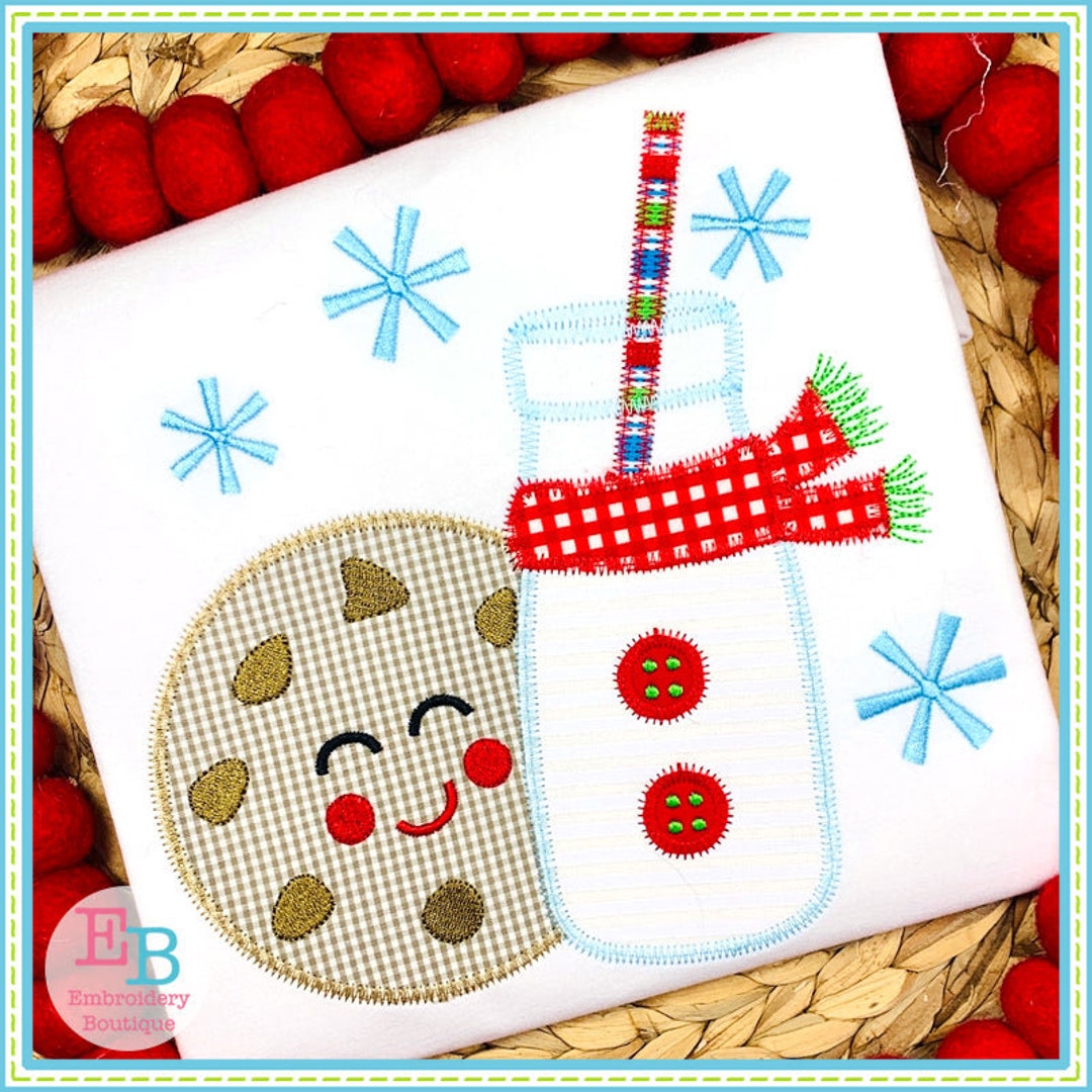 Milk and Cookies Applique: Zigzag Stitch Machine Embroidery Design ...