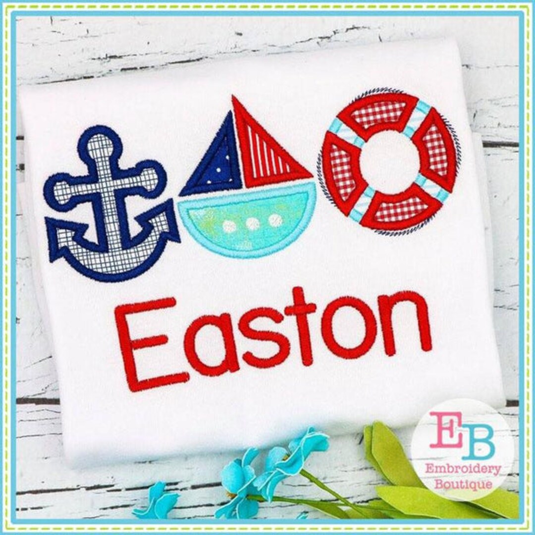 Nautical Applique Trio: Summer Boating Embroidery Design (digital File ...