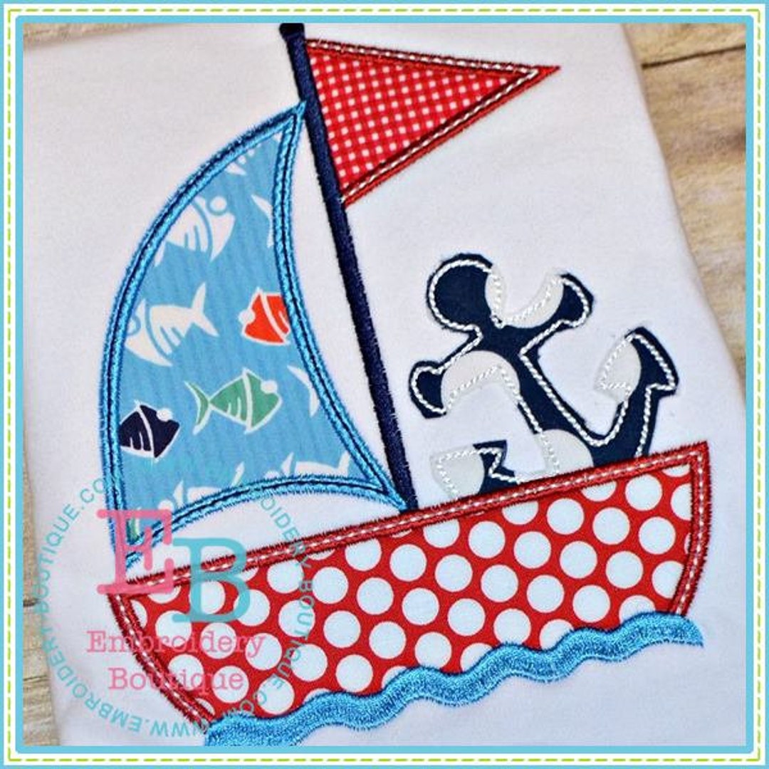Anchor Sailboat Applique, INSTANT DOWNLOAD, Multiple Sizes & Formats ...