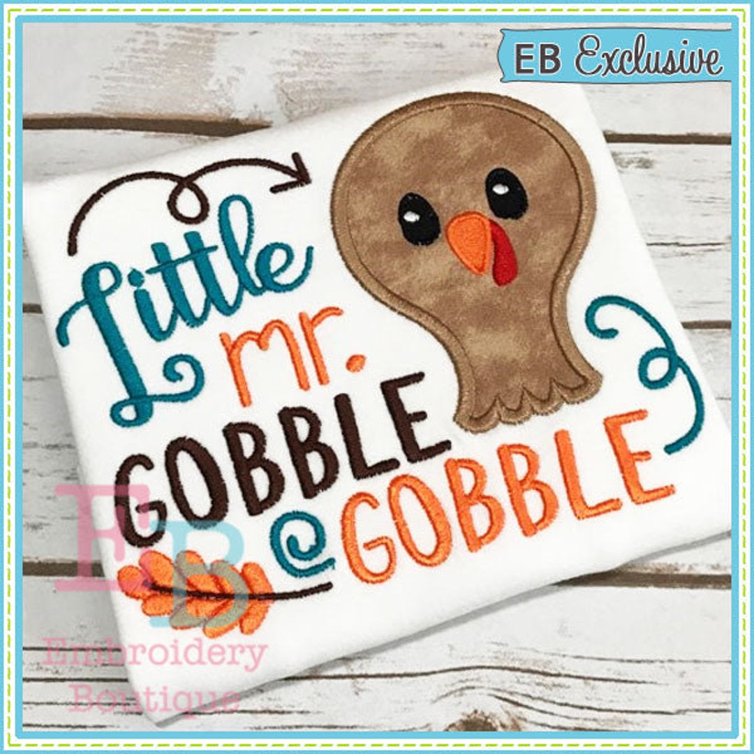Mr Gobble Applique, INSTANT DOWNLOAD, Multiple Sizes & Formats, Machine ...