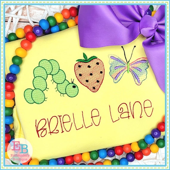 Caterpillar Strawberry Sketch Embroidery Design Reading - Etsy