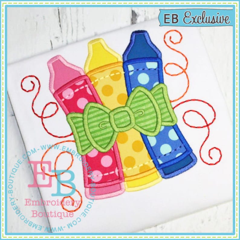 Crayon Bow Applique: Machine Embroidery Digital File (INSTANT DOWNLOAD ...