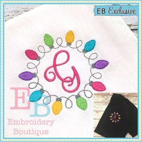 Christmas Lights Monogram Frame Machine Embroidery Design File - Etsy