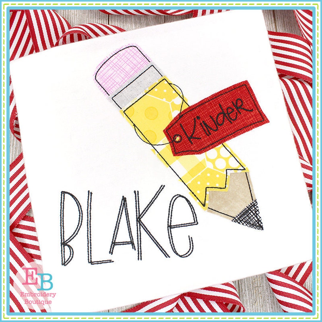 Pencil Tag Bean Applique, INSTANT DOWNLOAD, Multiple Sizes & Formats ...