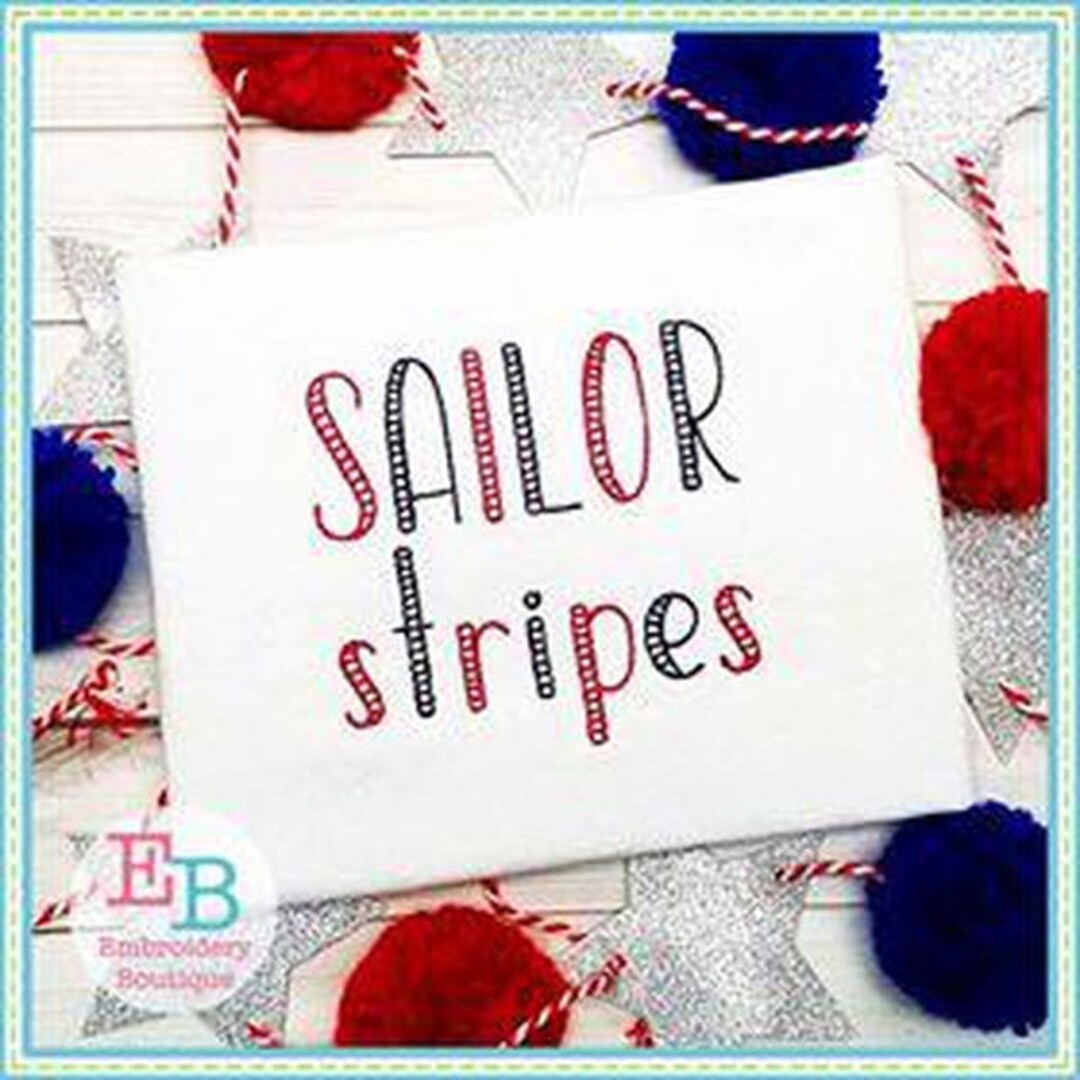 Sailor Stripes Embroidery Font, Patriotic Alphabet, INSTANT DOWNLOAD ...