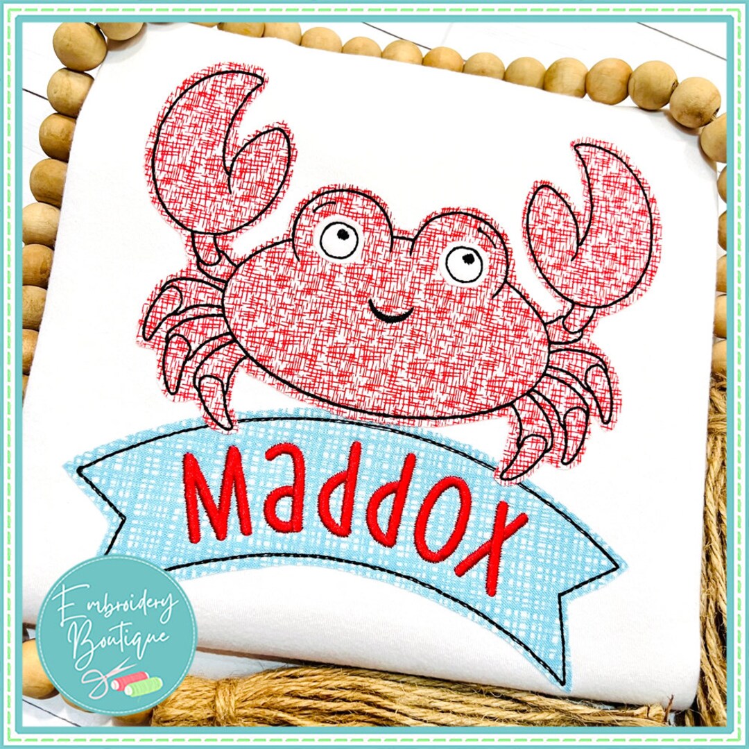 Crab Banner Bean Stitch Applique, INSTANT DOWNLOAD, Multiple Sizes ...