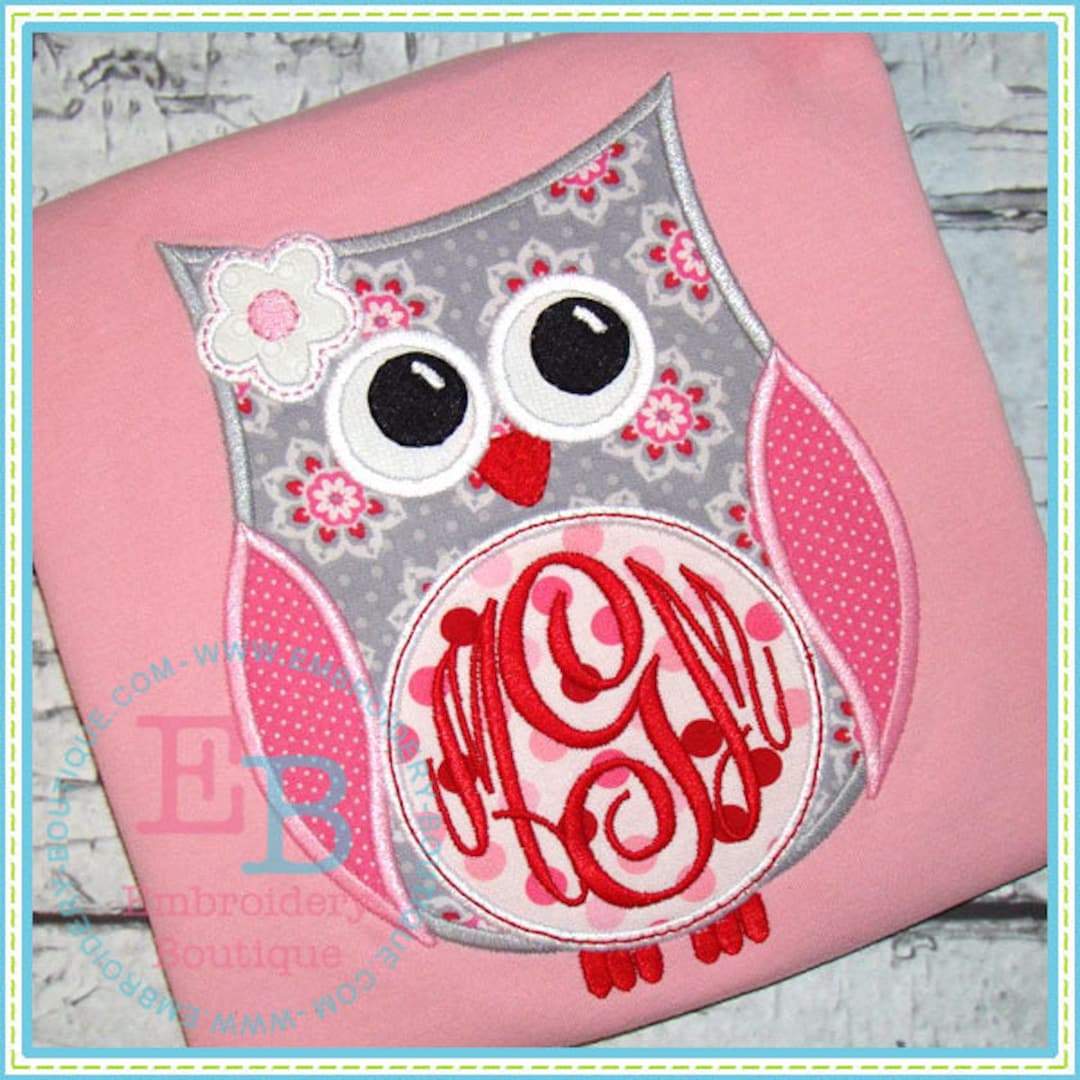 Owl Monogram Applique: Machine Embroidery Design (instant Download) - Etsy