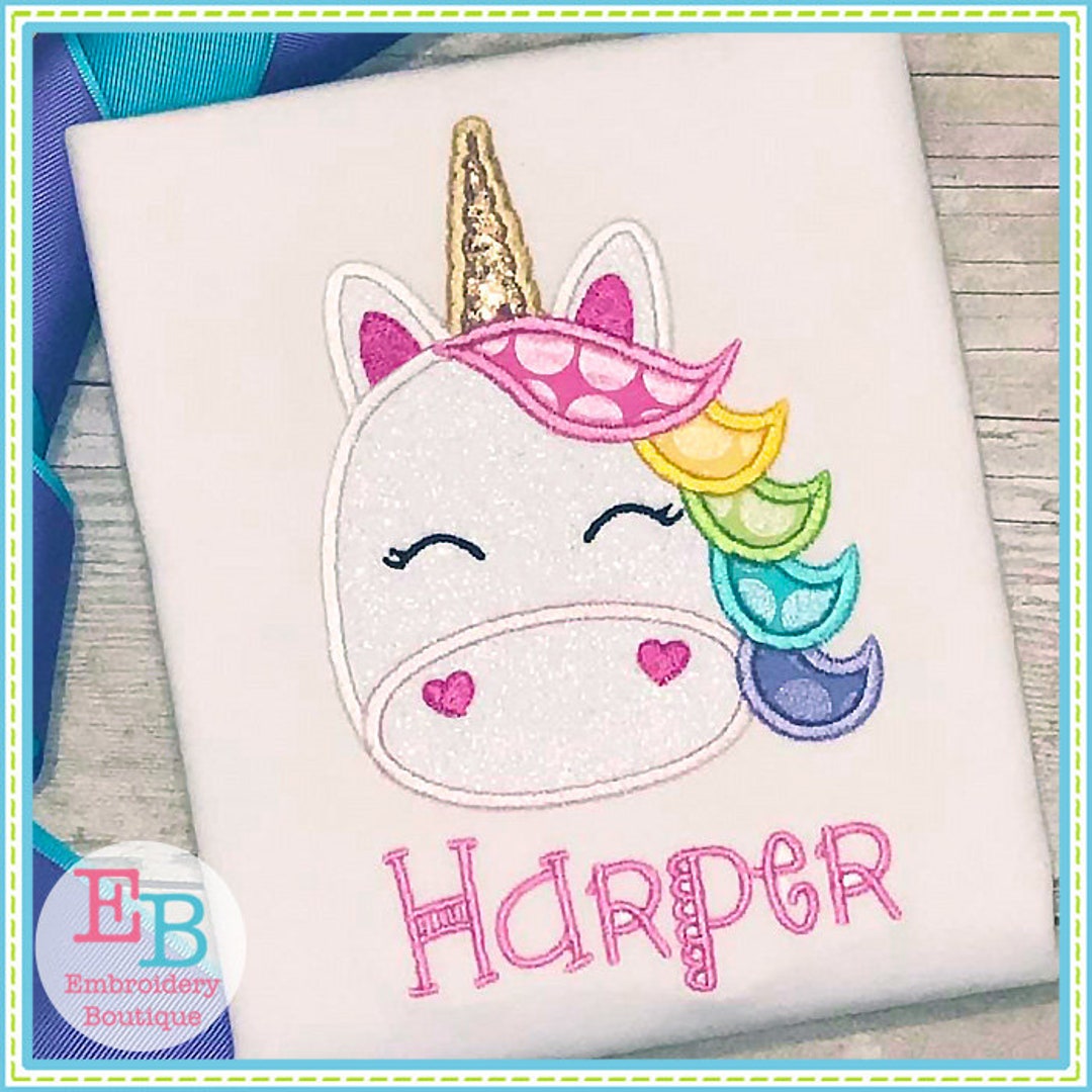 Unicorn Face Applique Design, INSTANT DOWNLOAD, Multiple Sizes ...