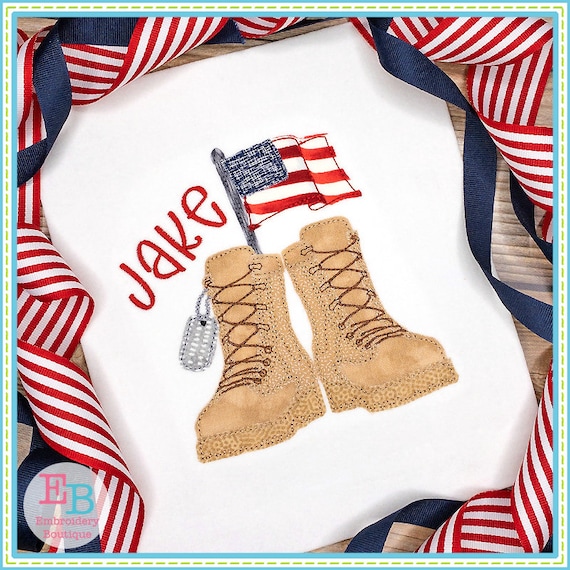Boots Dog Tags Flag Applique Patriotic Boots Design Military - Etsy