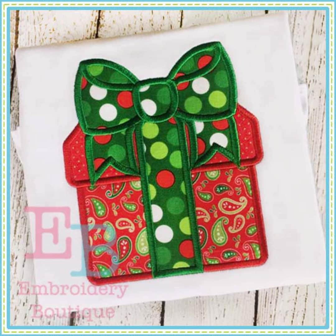 Christmas Gift Applique Design, INSTANT DOWNLOAD, Multiple Sizes ...