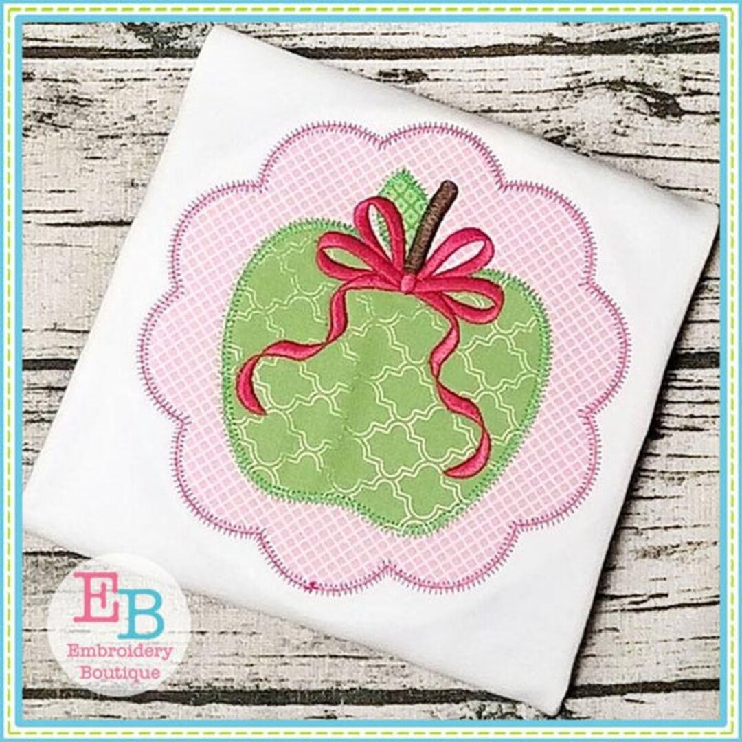 Apple Bow Scallop Patch Zigzag Applique, INSTANT DOWNLOAD, Multiple ...