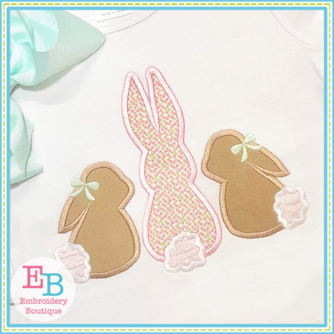 Bunnies With Bows Satin Applique, INSTANT DOWNLOAD, Multiple Sizes ...