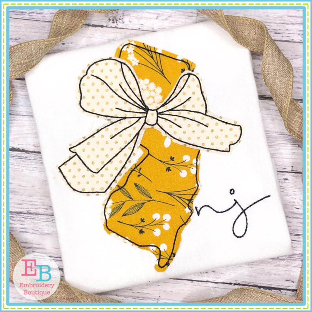 Big Bow New Jersey Bean Stitch Applique, INSTANT DOWNLOAD, Multiple ...