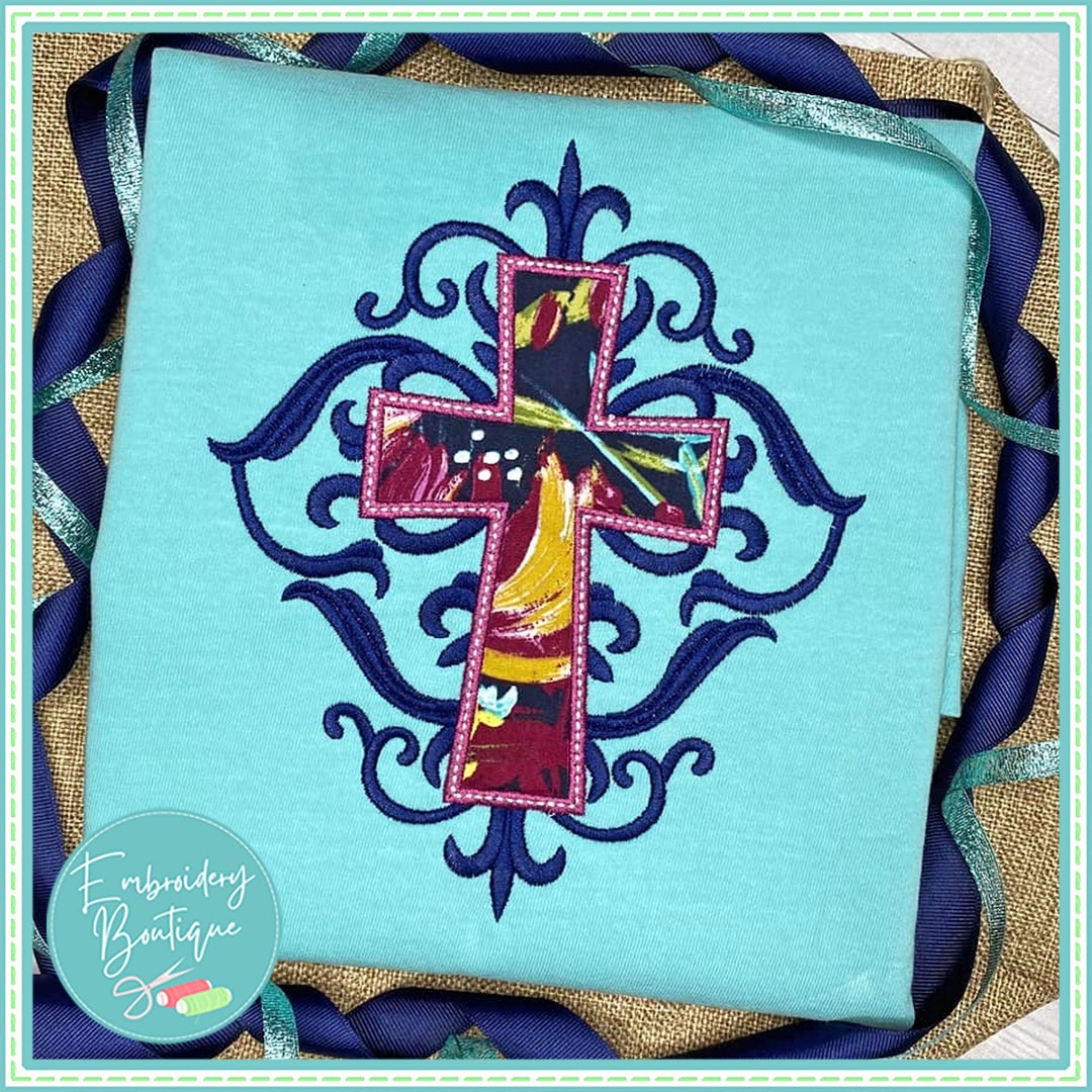 Flourish Cross Applique, INSTANT DOWNLOAD, Multiple Sizes & Formats ...