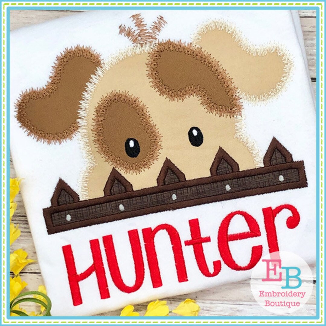 Dog Peeker Boy on Fence Applique, INSTANT DOWNLOAD, Multiple Sizes ...