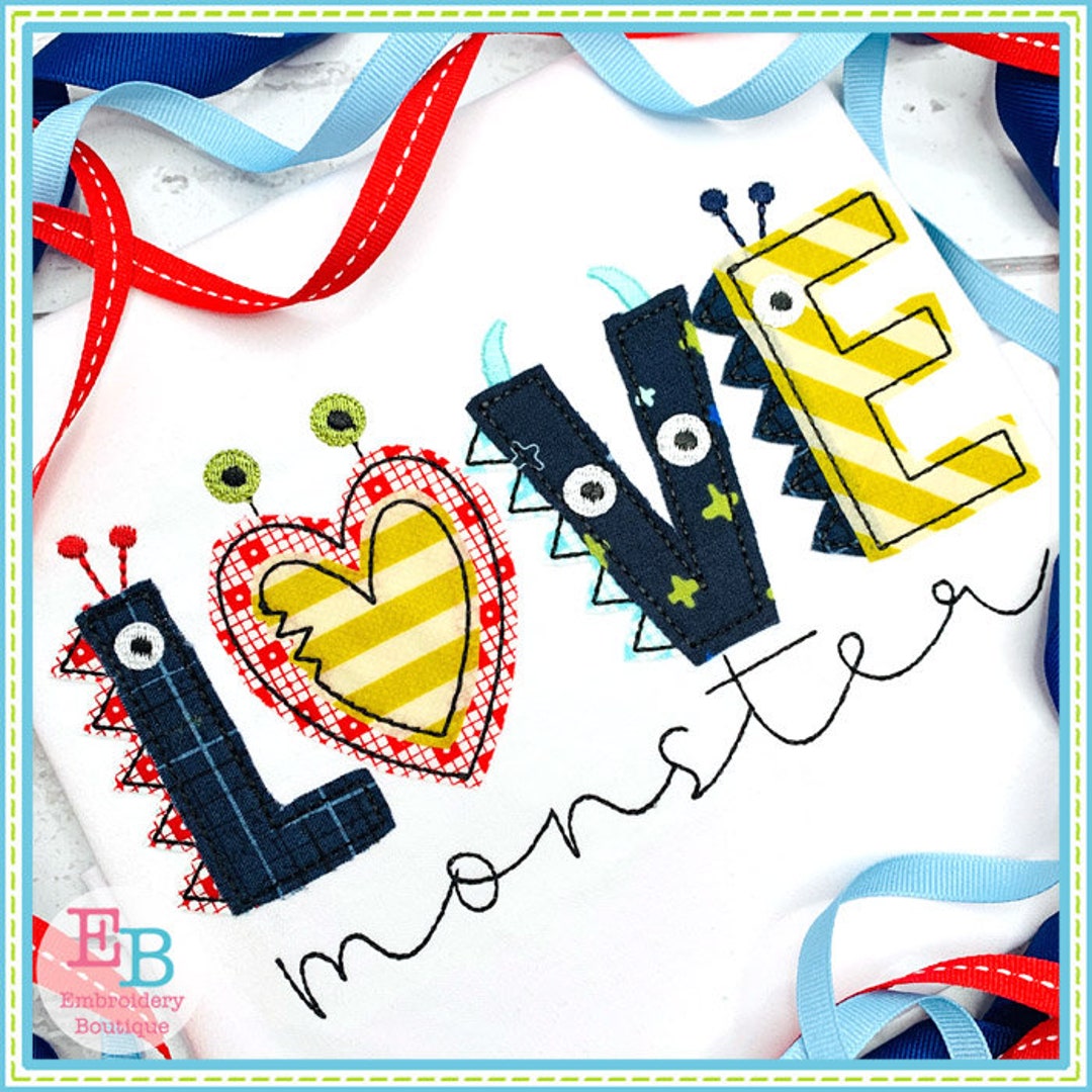 Love Monster Applique, INSTANT DOWNLOAD, Multiple Sizes & Formats ...