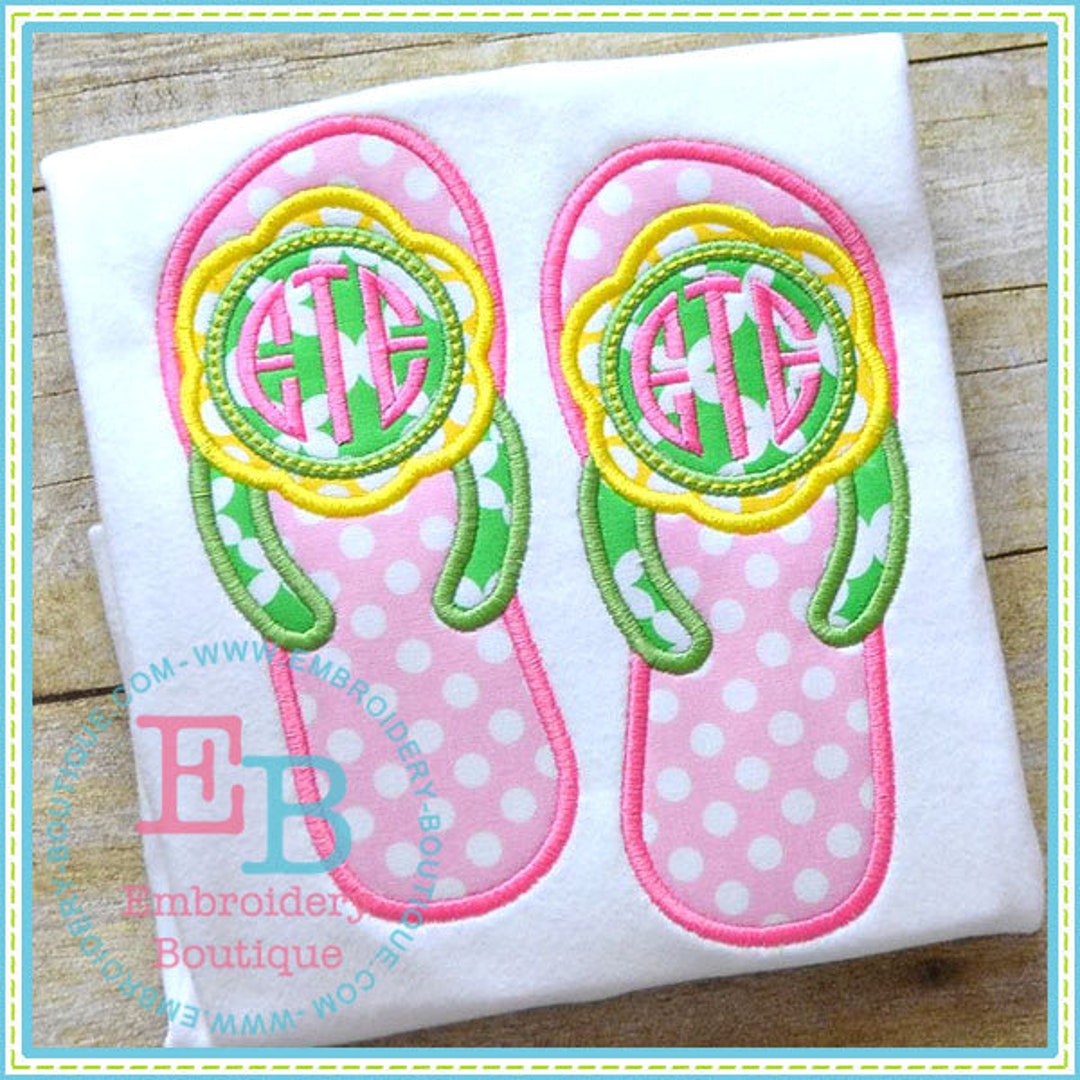 Monogram Flip Flops Applique: Machine Embroidery Design (instant ...