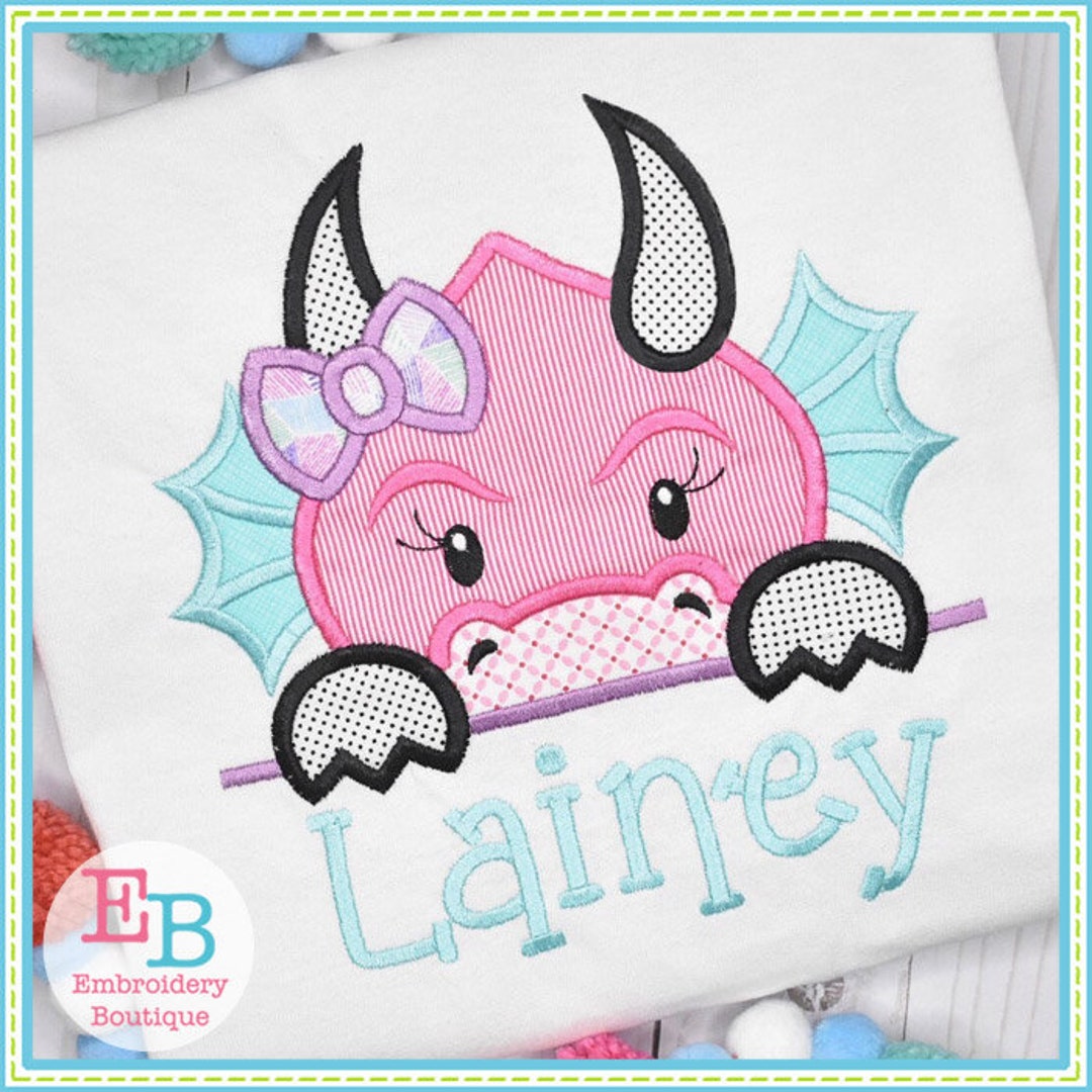 Dragon Girl Peeker Applique: Machine Embroidery Design (digital ...