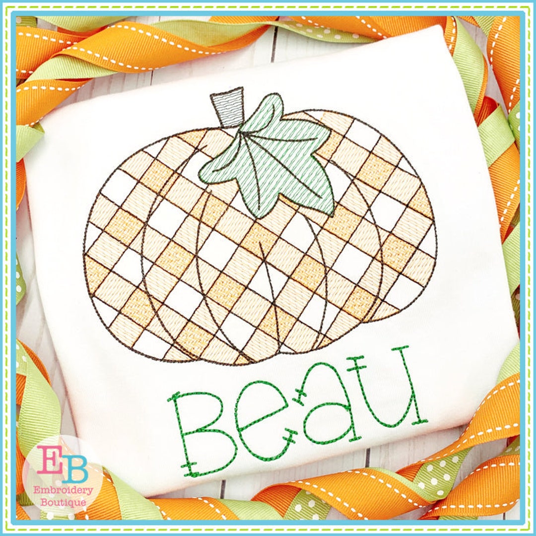 Pumpkin Plaid Sketch Embroidery Design: Thanksgiving Machine File ...