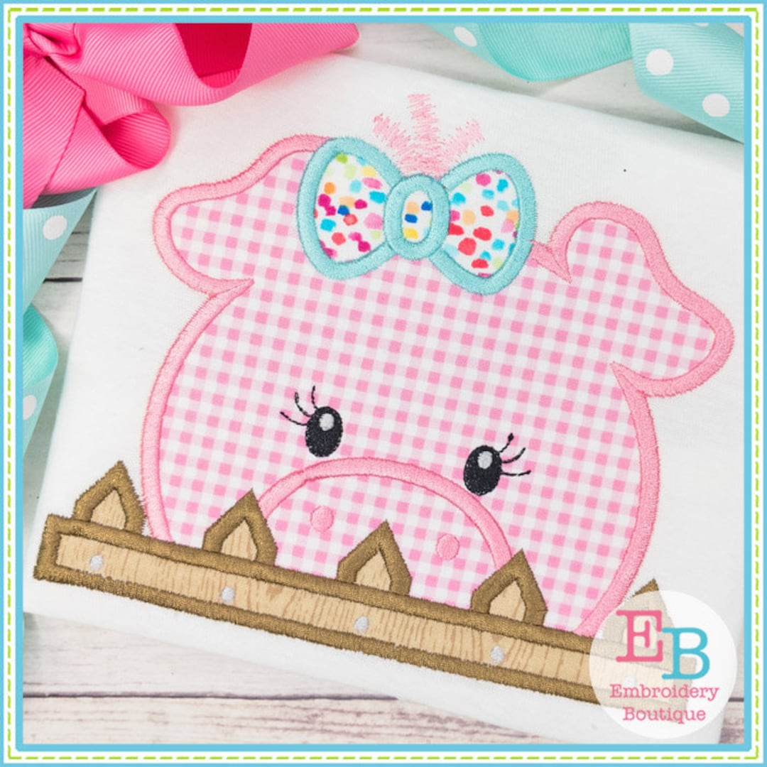 Pig Peeker Girl on Fence Applique, INSTANT DOWNLOAD, Multiple Sizes ...