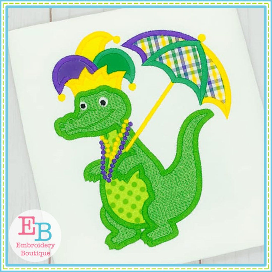 Gator Mardi Gras Applique Design, INSTANT DOWNLOAD, Multiple Sizes ...