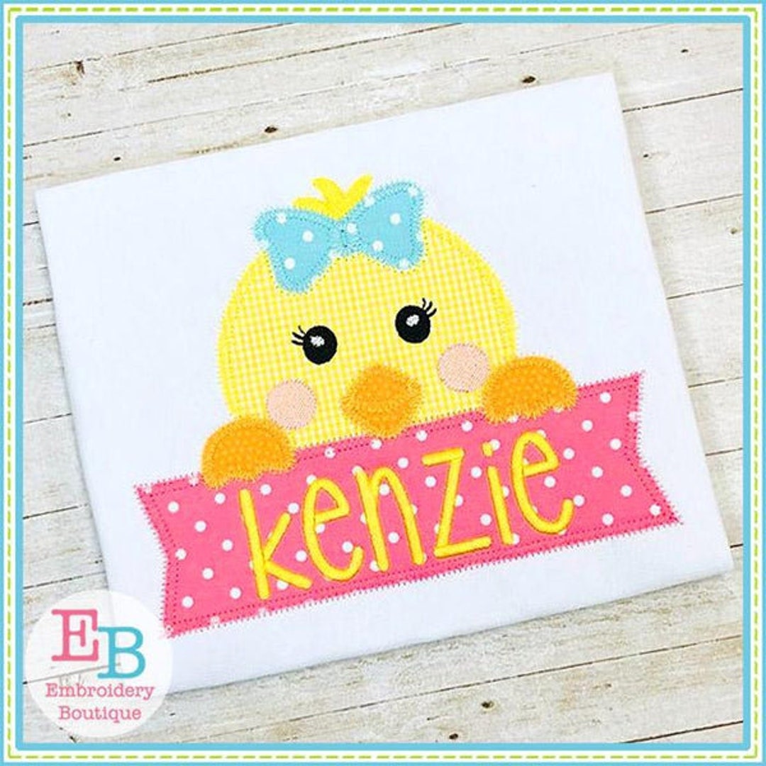 Girl Chick Banner Zigzag Applique: Easter Embroidery Design (digital ...