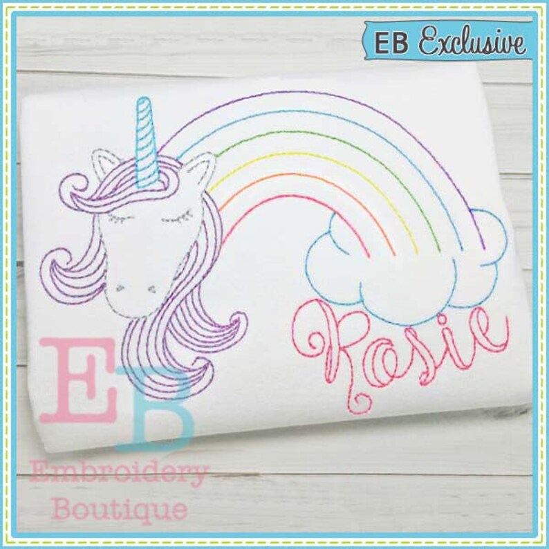 Rainbow Unicorn Machine Embroidery Design: Vintage Applique (digital ...