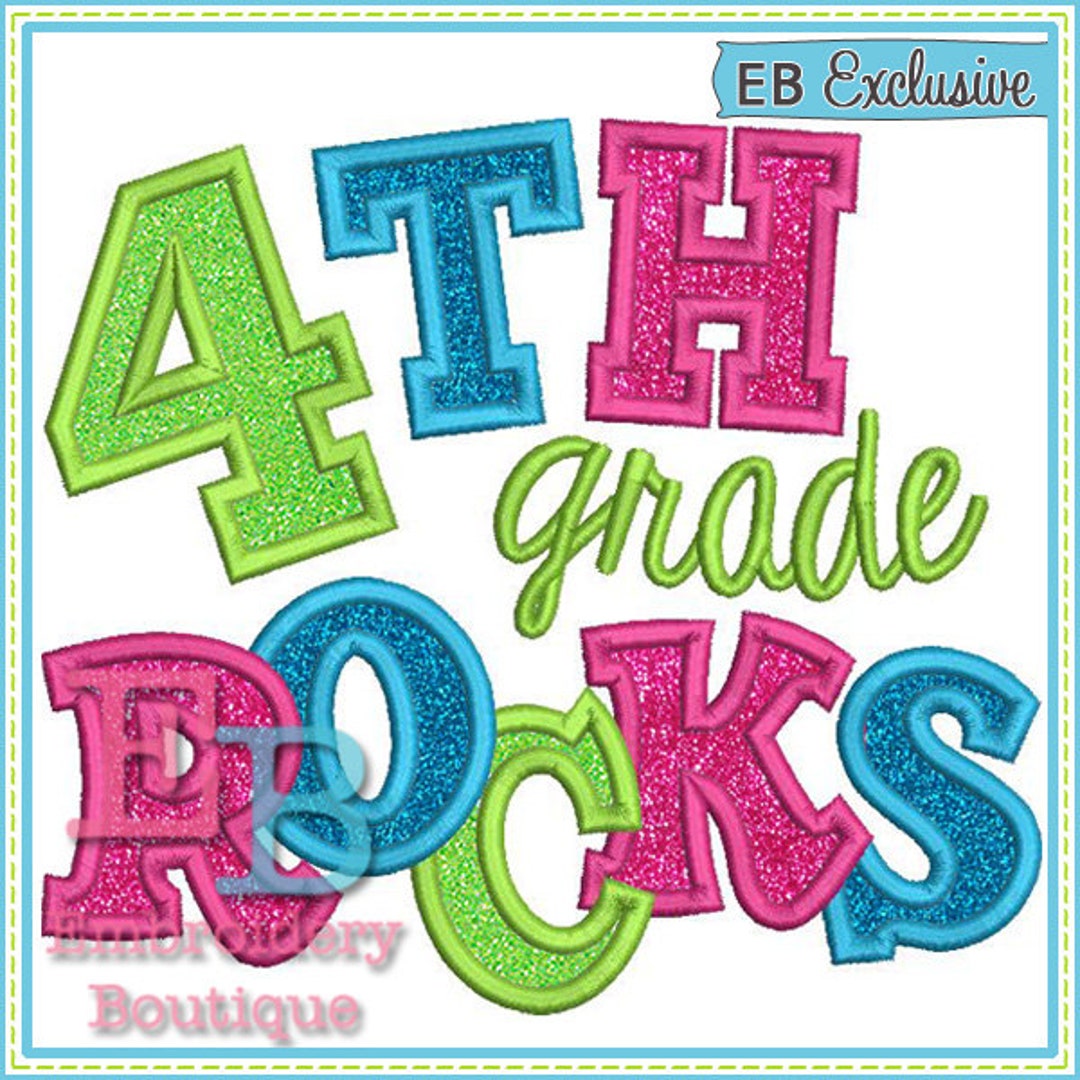 Fourth Grade Rocks Applique Design: Machine Embroidery File (digital ...