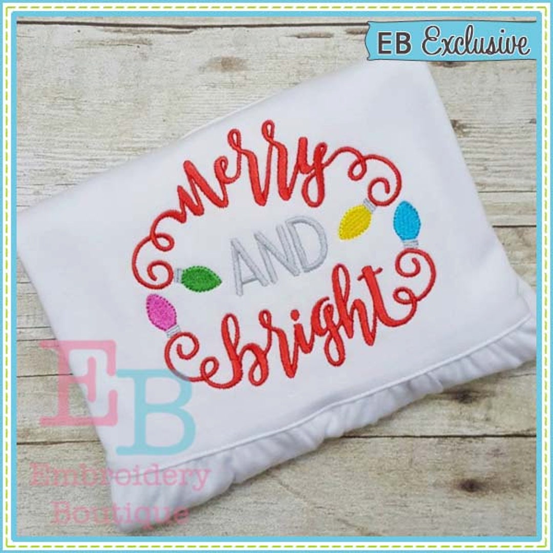 Merry and Bright Embroidery Design, INSTANT DOWNLOAD, Multiple Sizes ...