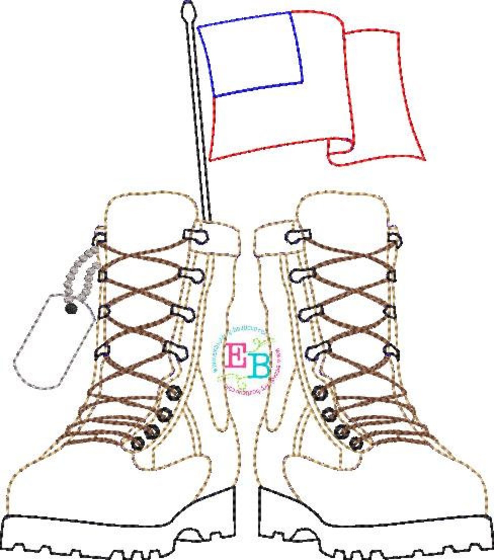 Boots Dog Tags Flag Applique: Patriotic Embroidery Design (digital File ...