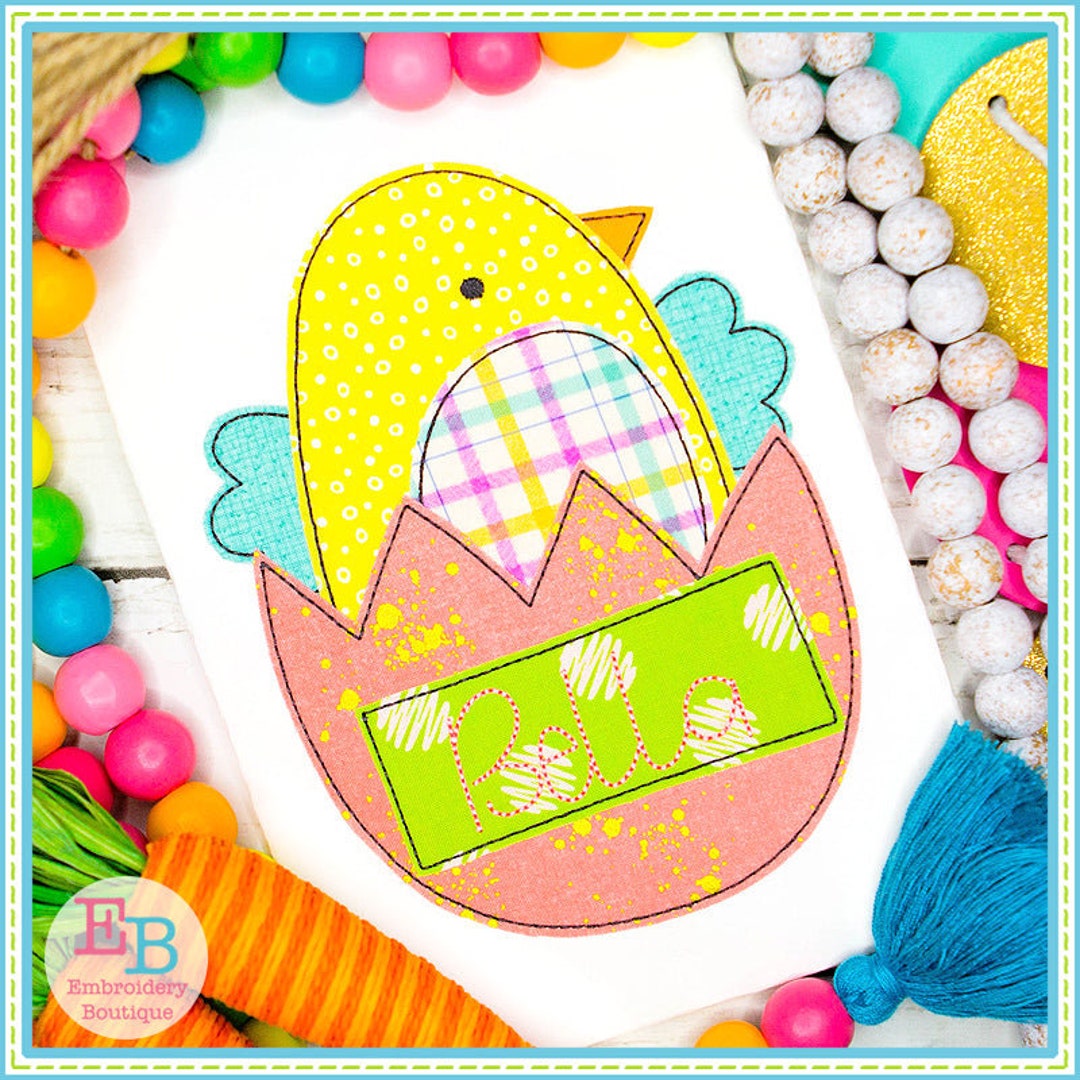 Chick Egg Banner Applique: Easter Bean Stitch Embroidery File (instant ...