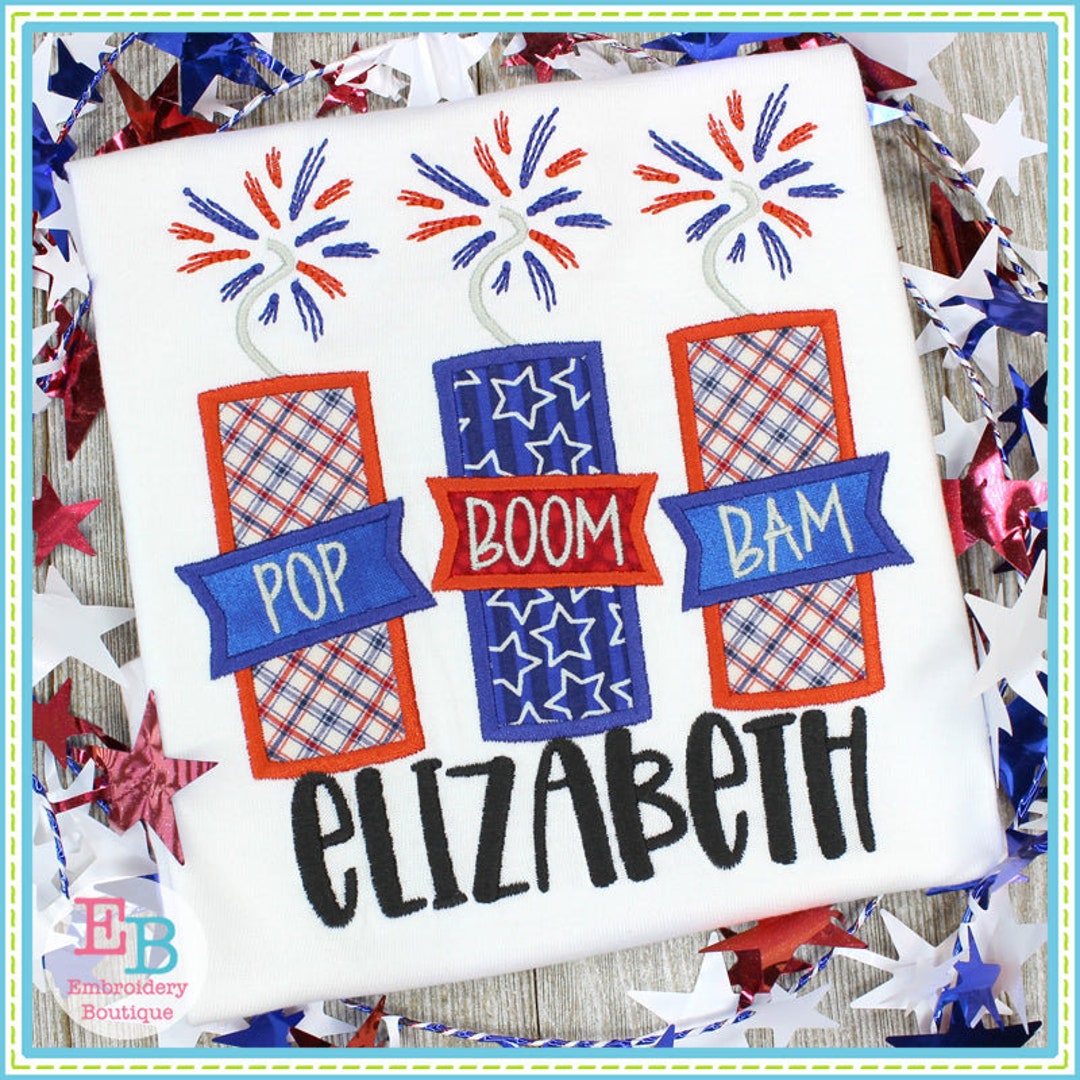 Pop Boom Bam Firework Trio Satin Applique, 4th July Design, INSTANT ...