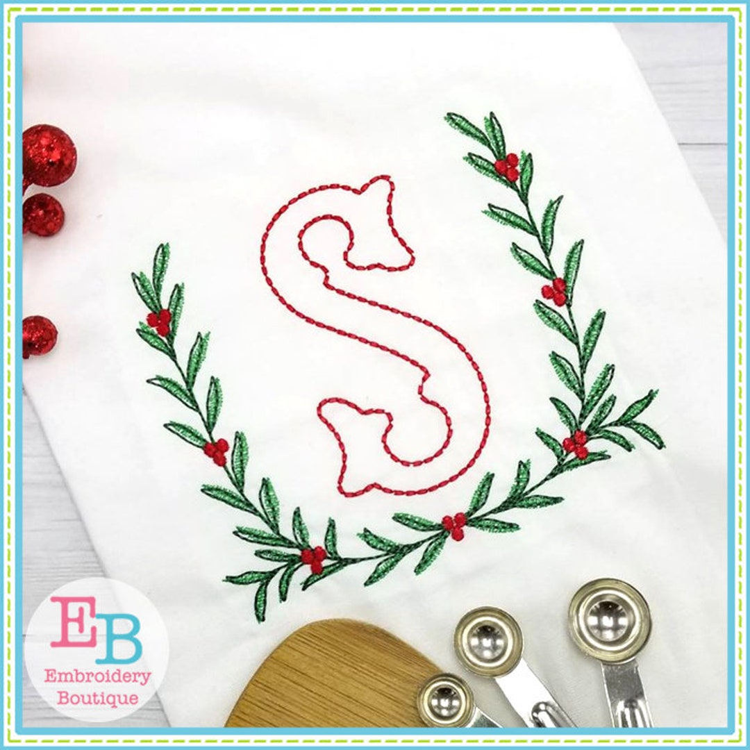 Berry Laurel Embroidery Design: Christmas Holiday Frame (digital File ...