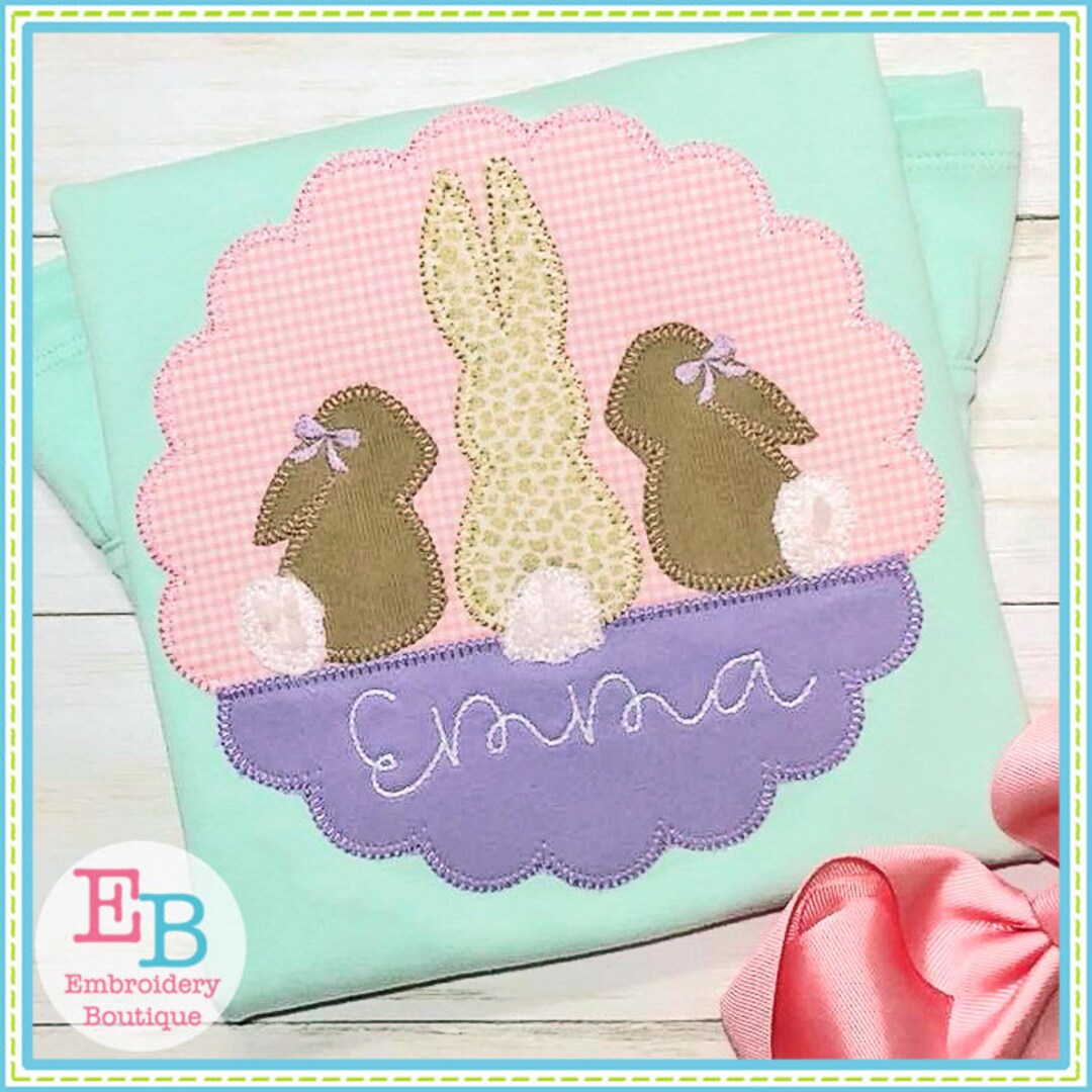 3 Bunnies Applique Machine Embroidery Design: Easter Scalloped Patch ...