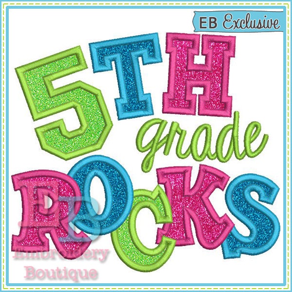 Fifth Grade Rocks Applique Design, INSTANT DOWNLOAD, Multiple Sizes ...