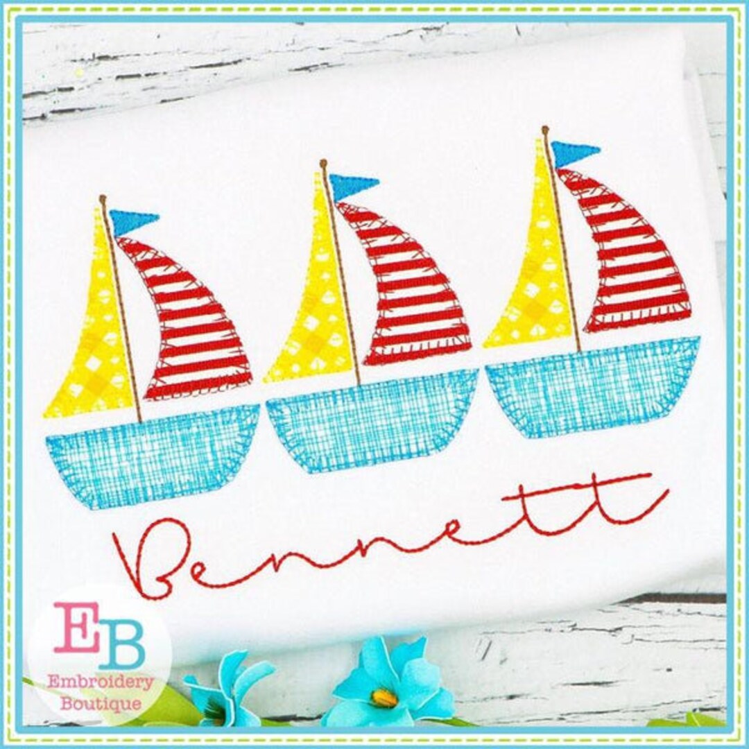 Sailboat Trio Blanket Stitch Applique, INSTANT DOWNLOAD, Multiple Sizes ...
