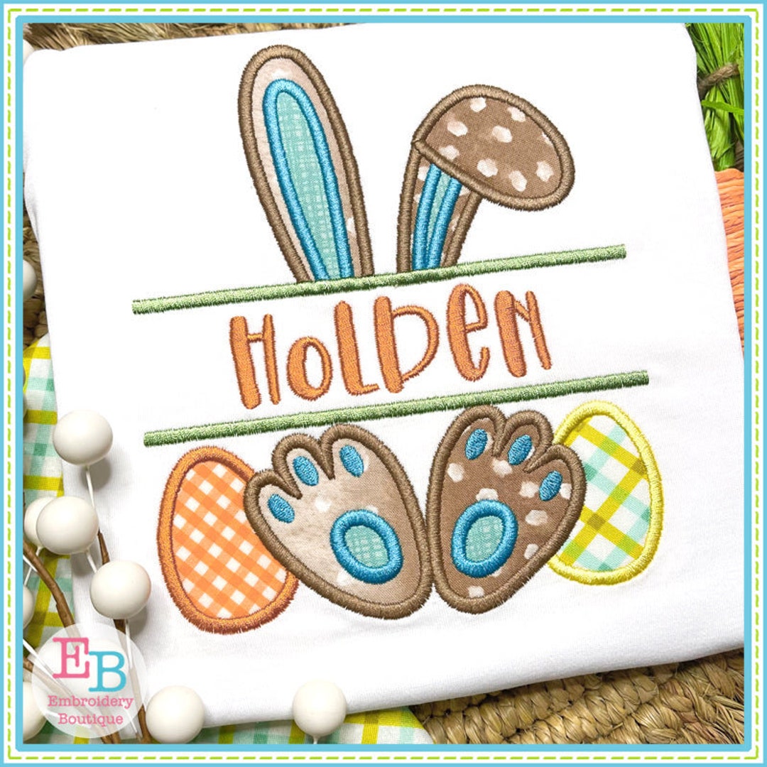 Boy Bunny Ears Banner Satin Applique, INSTANT DOWNLOAD, Multiple Sizes ...
