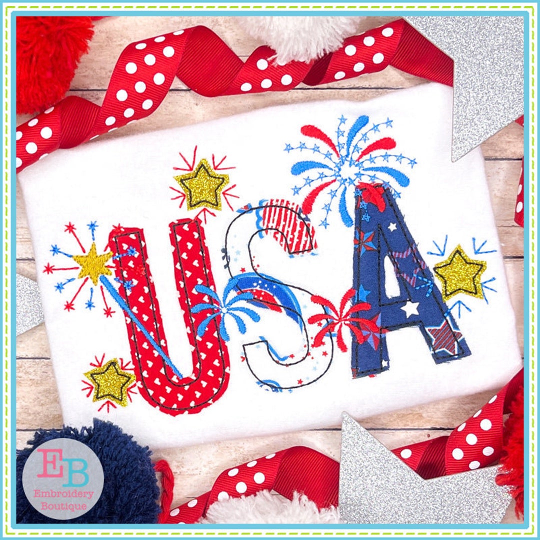 USA Fireworks Applique, 4th July Celebration Design, INSTANT DOWNLOAD ...