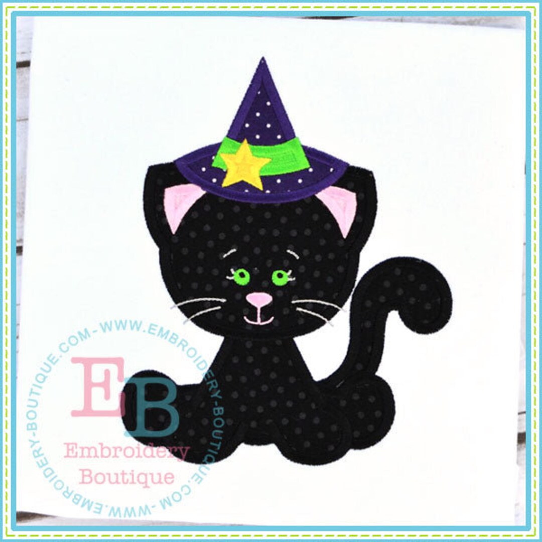 Lil Witch Kitty Applique, INSTANT DOWNLOAD, Multiple Sizes & Formats ...