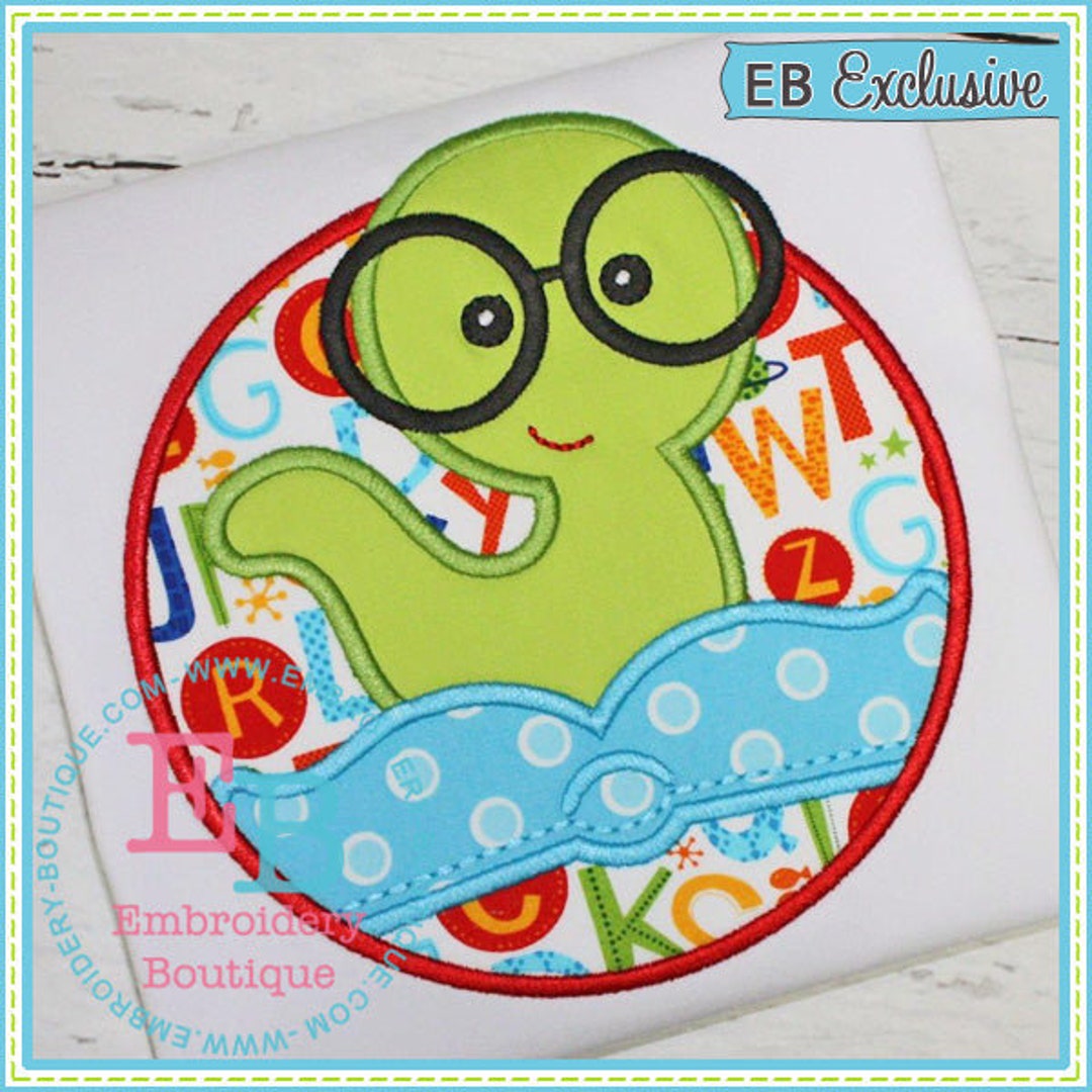 Book Worm Patch Applique, INSTANT DOWNLOAD, Multiple Sizes & Formats ...