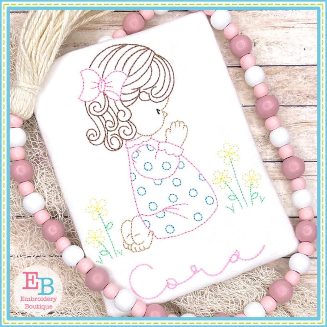 Praying Girl Machine Embroidery Design: Religious Kid's Design (digital ...