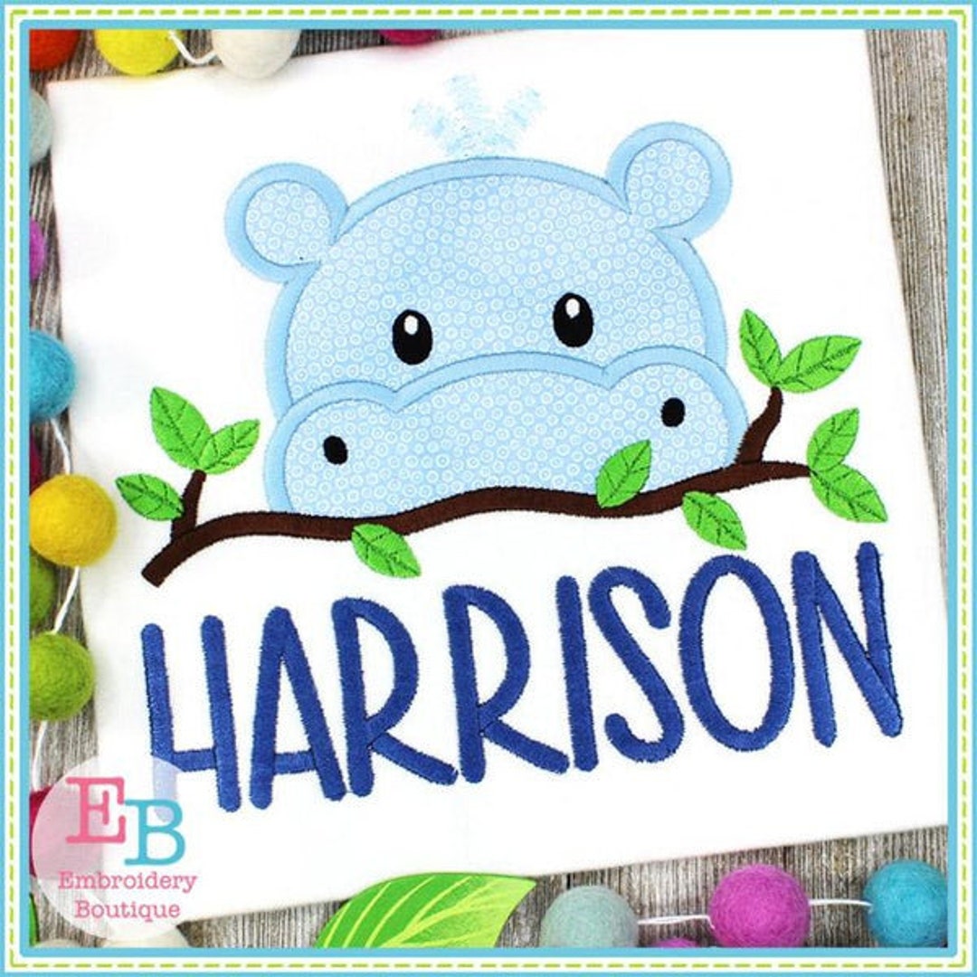 Hippo Peeker Applique: Jungle Animal Embroidery Design (digital File ...