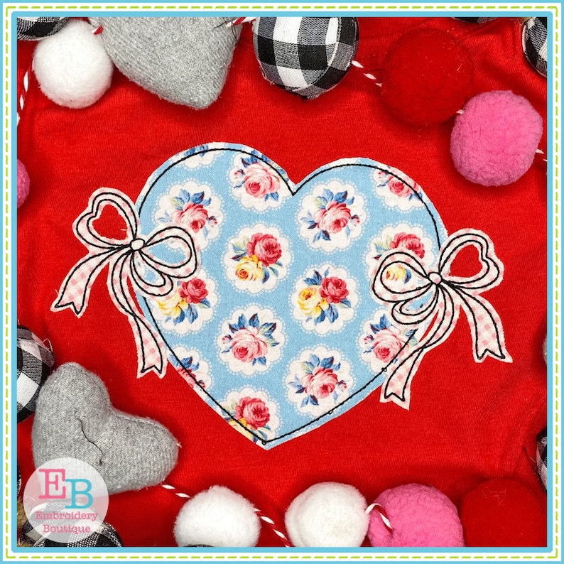 Heart Bows Embroidery Design: Valentine's Day Machine File (instant ...
