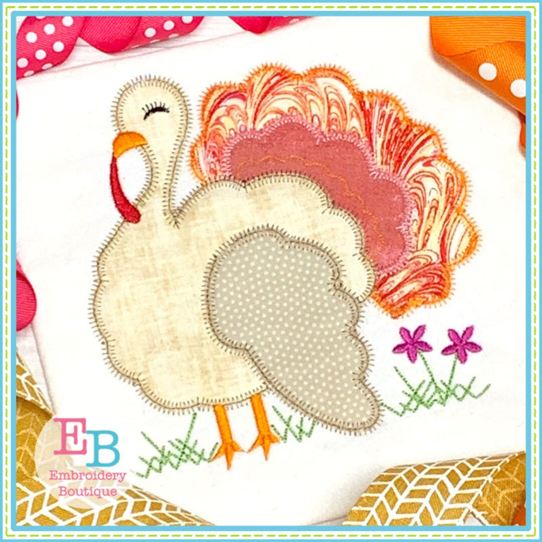 Sassy Turkey Zigzag Applique: Thanksgiving Embroidery Design (digital ...