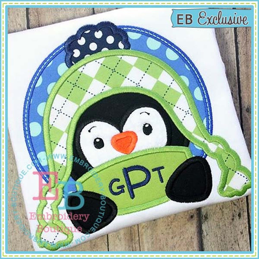 Penguin Peeker Applique, INSTANT DOWNLOAD, Multiple Sizes & Formats ...