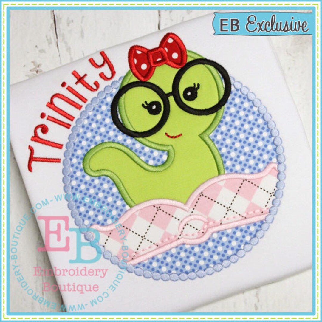 Girl Book Worm Patch Applique, INSTANT DOWNLOAD, Multiple Sizes ...