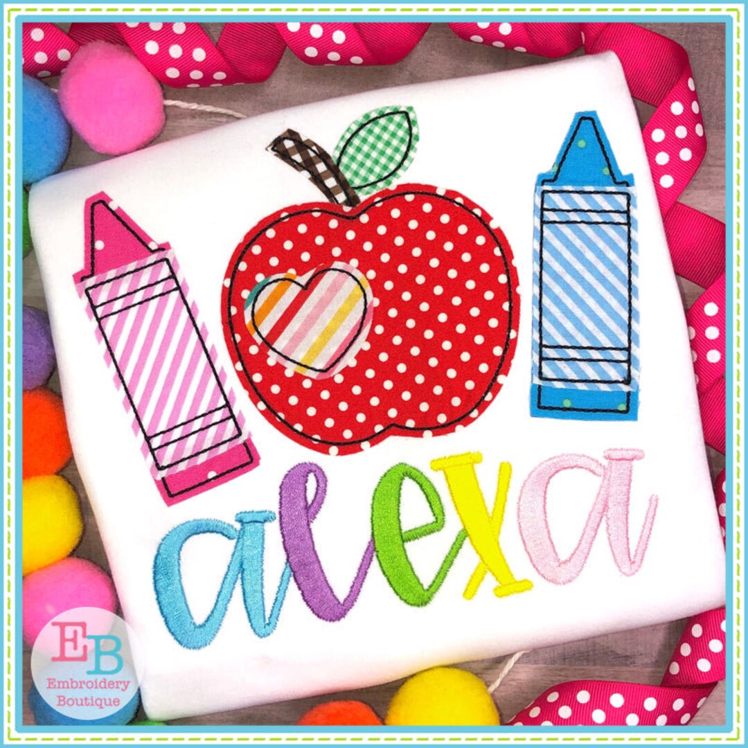 Apple Crayons Bean Applique, INSTANT DOWNLOAD, Multiple Sizes & Formats ...