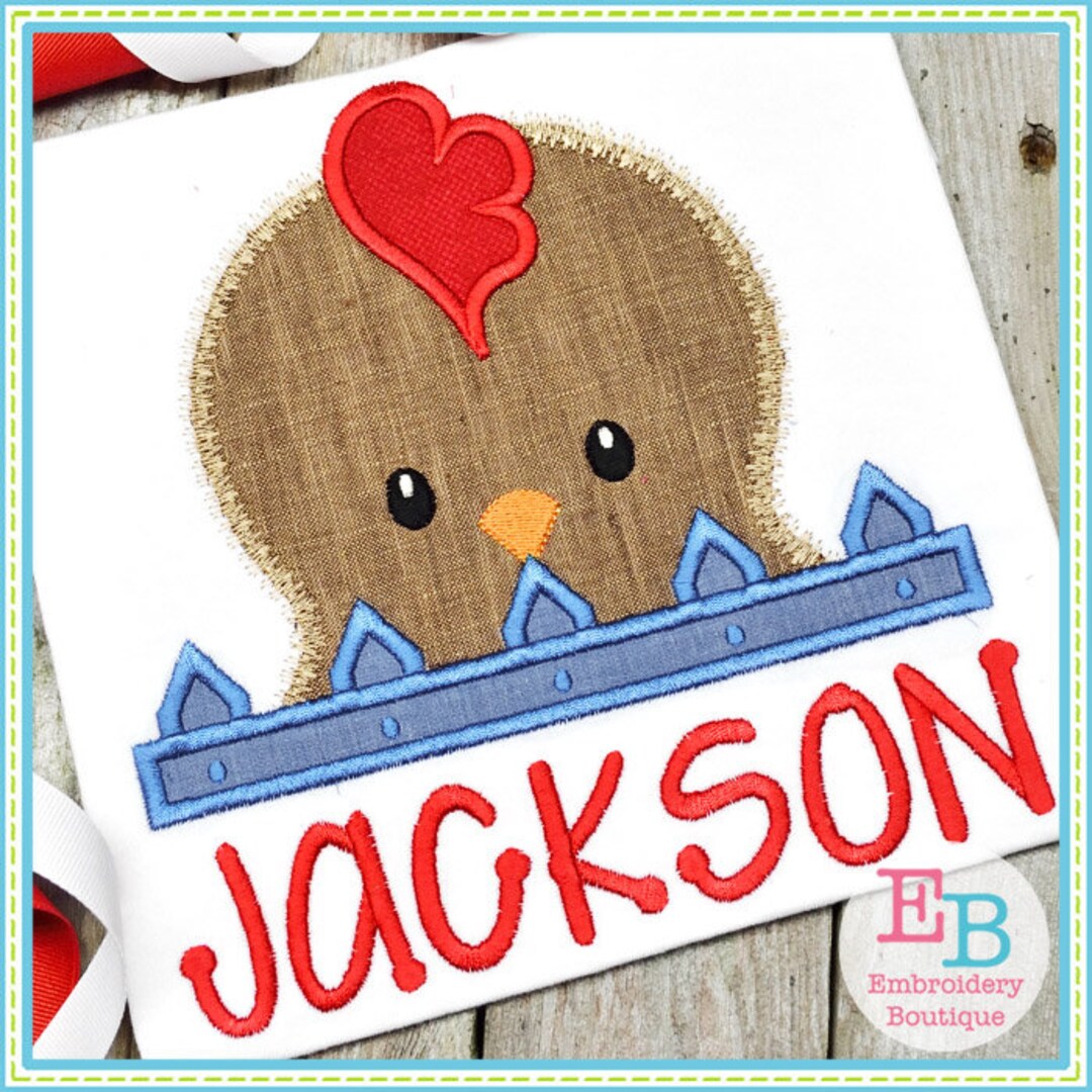 Rooster Peeker Boy on Fence Applique, INSTANT DOWNLOAD, Multiple Sizes ...