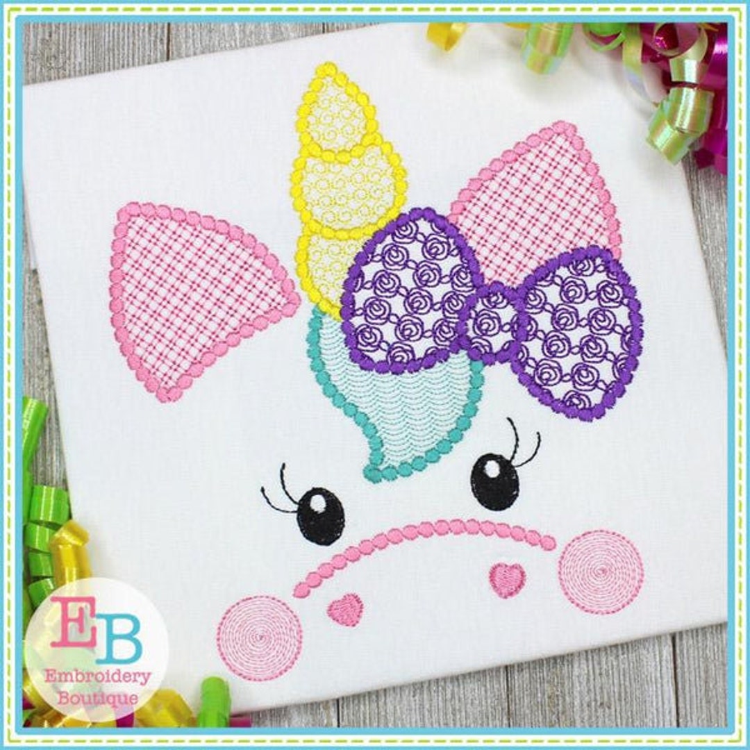 Unicorn Face Applique Embroidery File: Rose Bow Design (instant ...