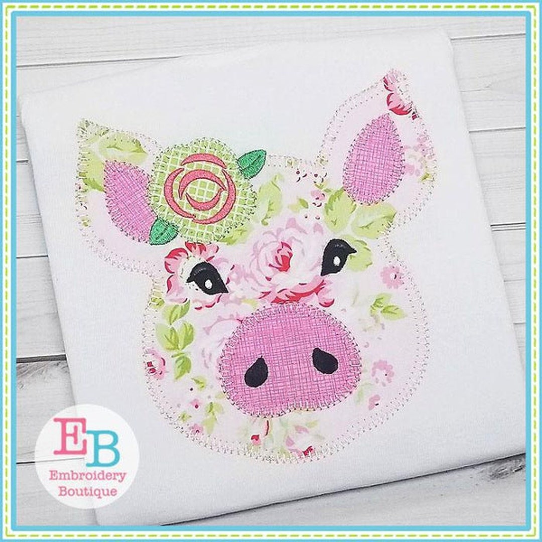 Pig Rose Blanket Stitch Applique, INSTANT DOWNLOAD, Multiple Sizes ...